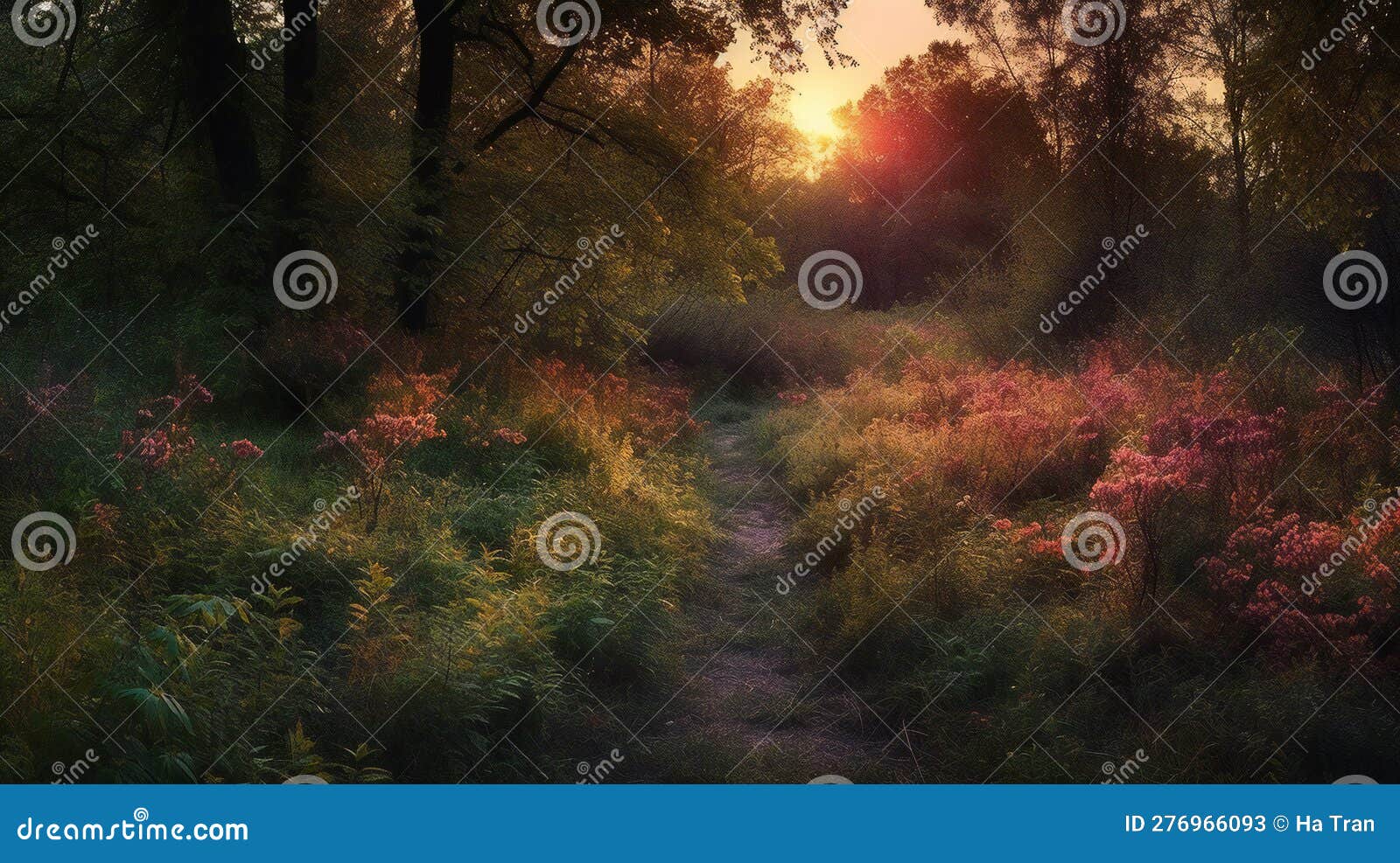Sunset in the Forest, Landscape with a Path in the Forest Stock ...