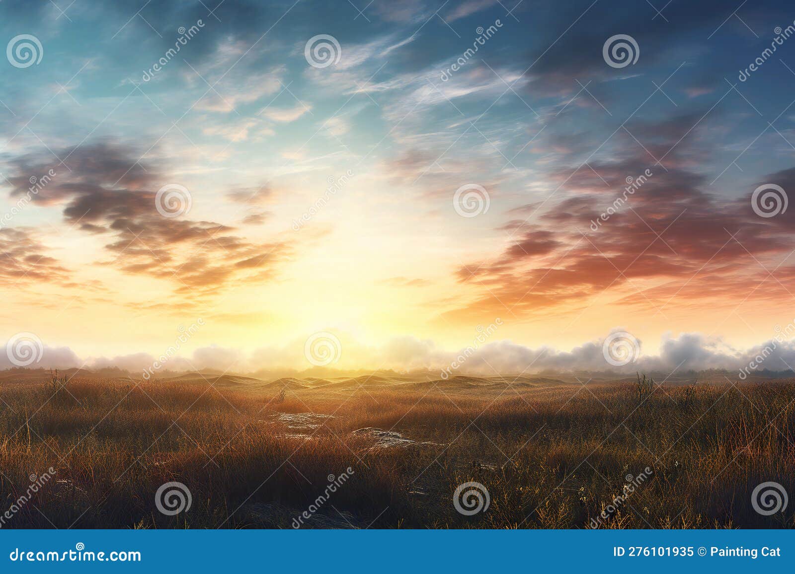 Sunset Over the Prairie, Nature Composition Stock Illustration ...