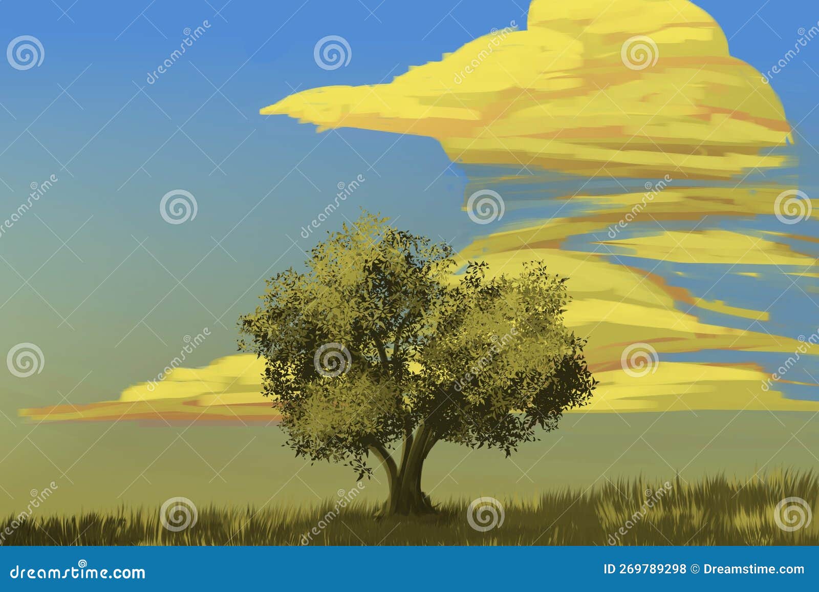 Illustration of Sunset Time on a Hill with Trees Stock Illustration ...