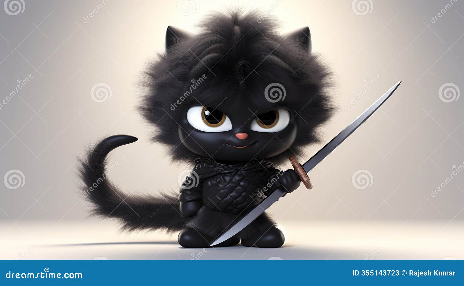 Illustration of a Super Fluffy Cute Pixar Style Ninja with Unique ...