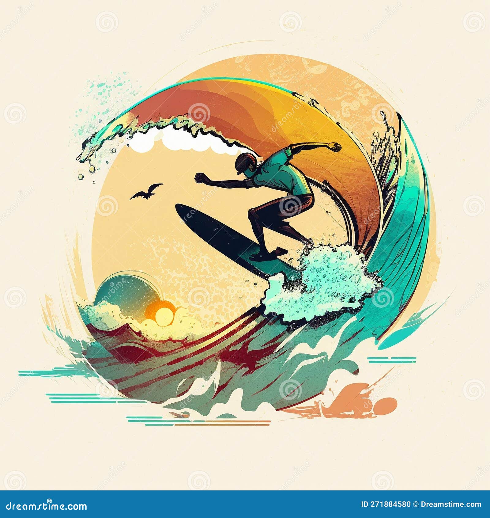 Illustration of a Surfer on the Waves Stock Illustration - Illustration ...