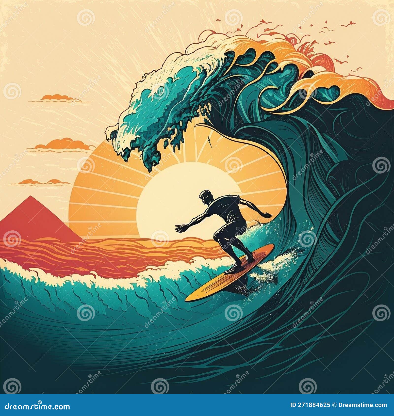 Illustration of a Surfer on the Waves Stock Illustration - Illustration ...
