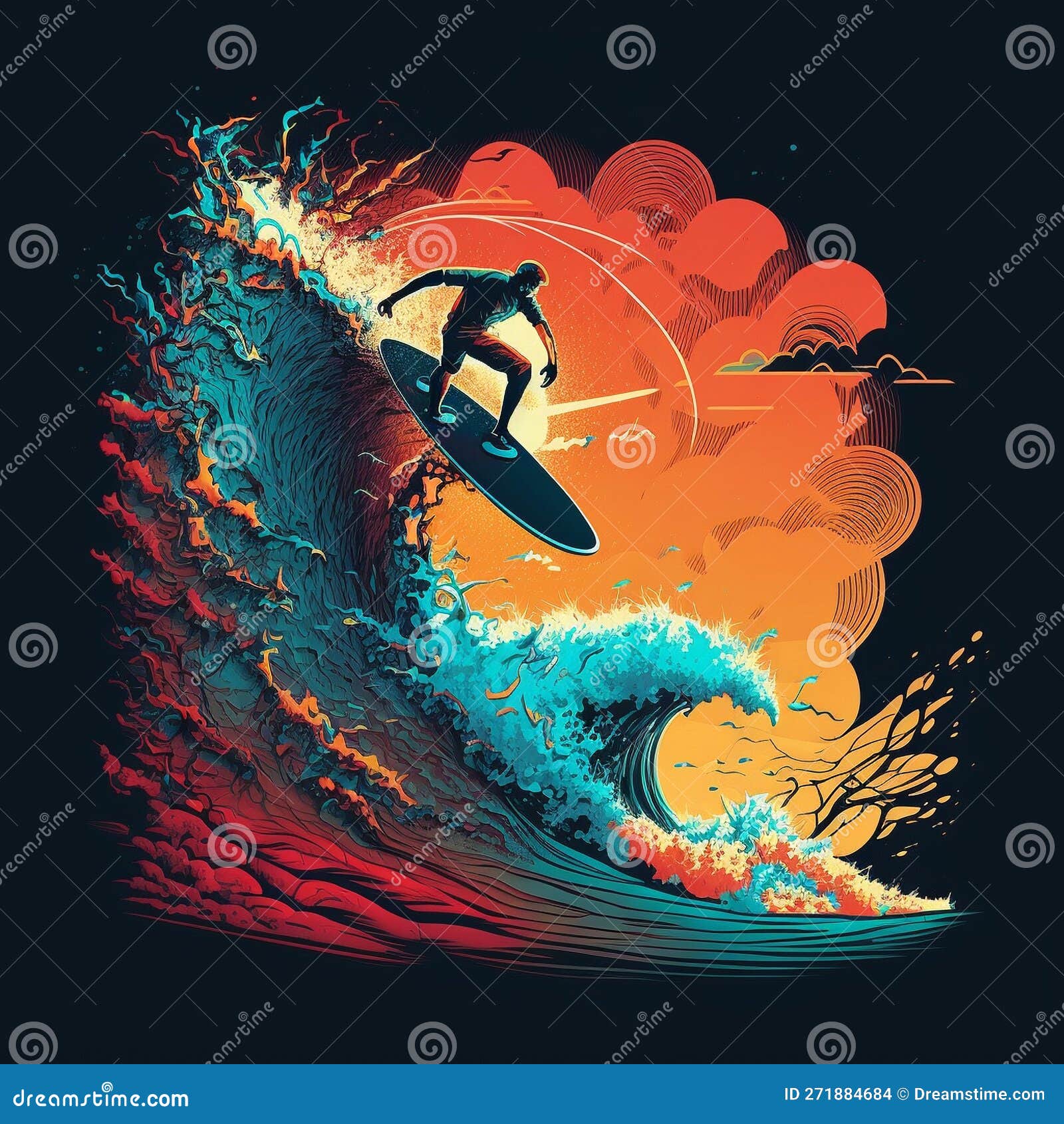 Illustration of a Surfer on the Waves Stock Illustration - Illustration ...