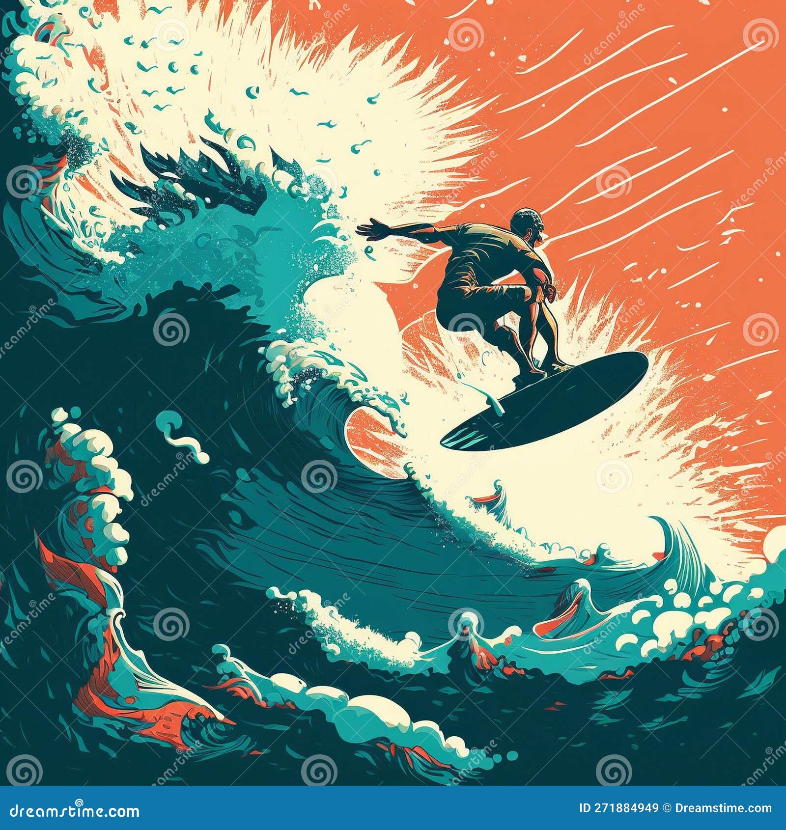 Illustration of a Surfer on the Waves Stock Illustration - Illustration ...