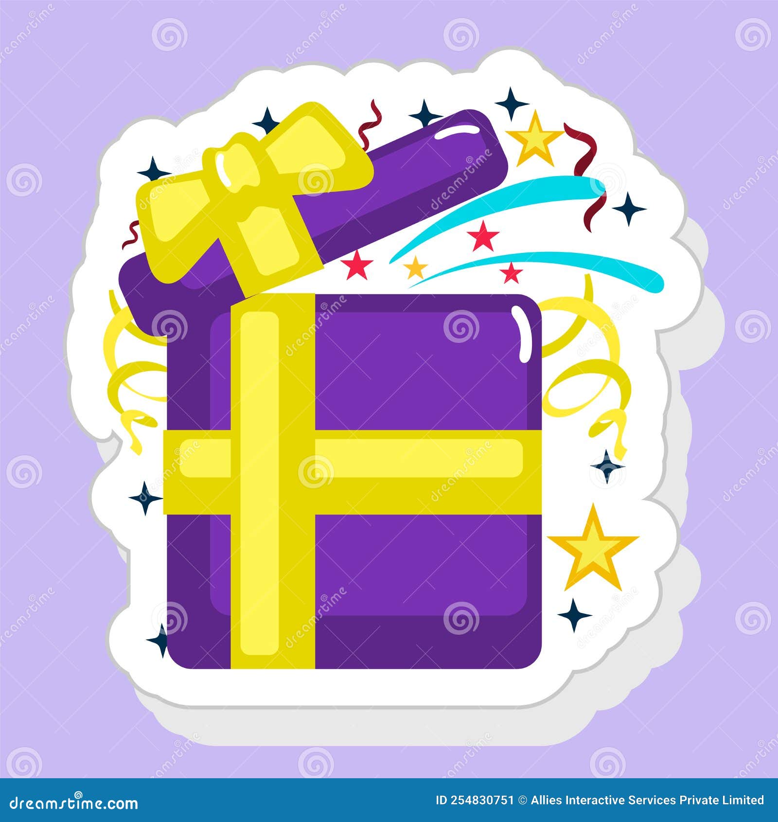 Illustration of Surprising Open Gift Box Icon or Sticker in Flat Stock ...