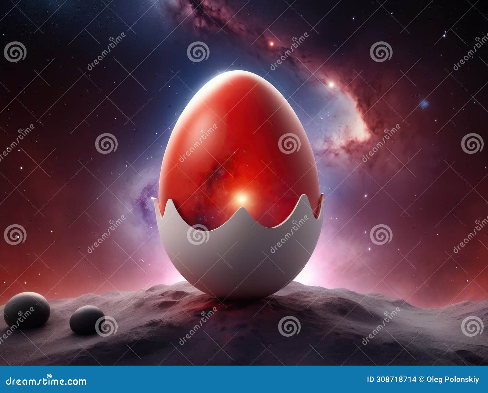 Illustration with a Surrealistic Egg in Space Stock Illustration ...