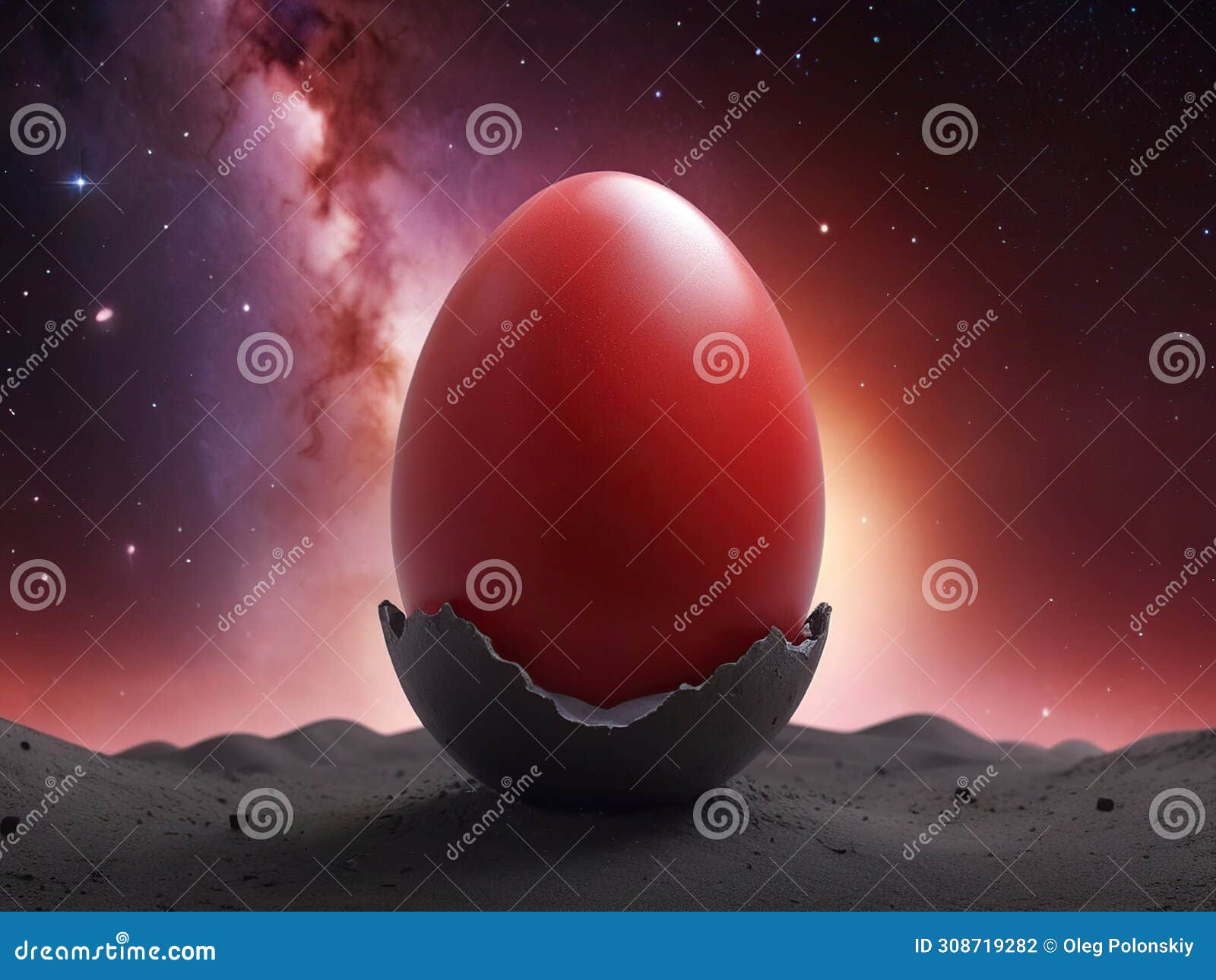 Illustration with a Surrealistic Egg in Space Stock Illustration ...
