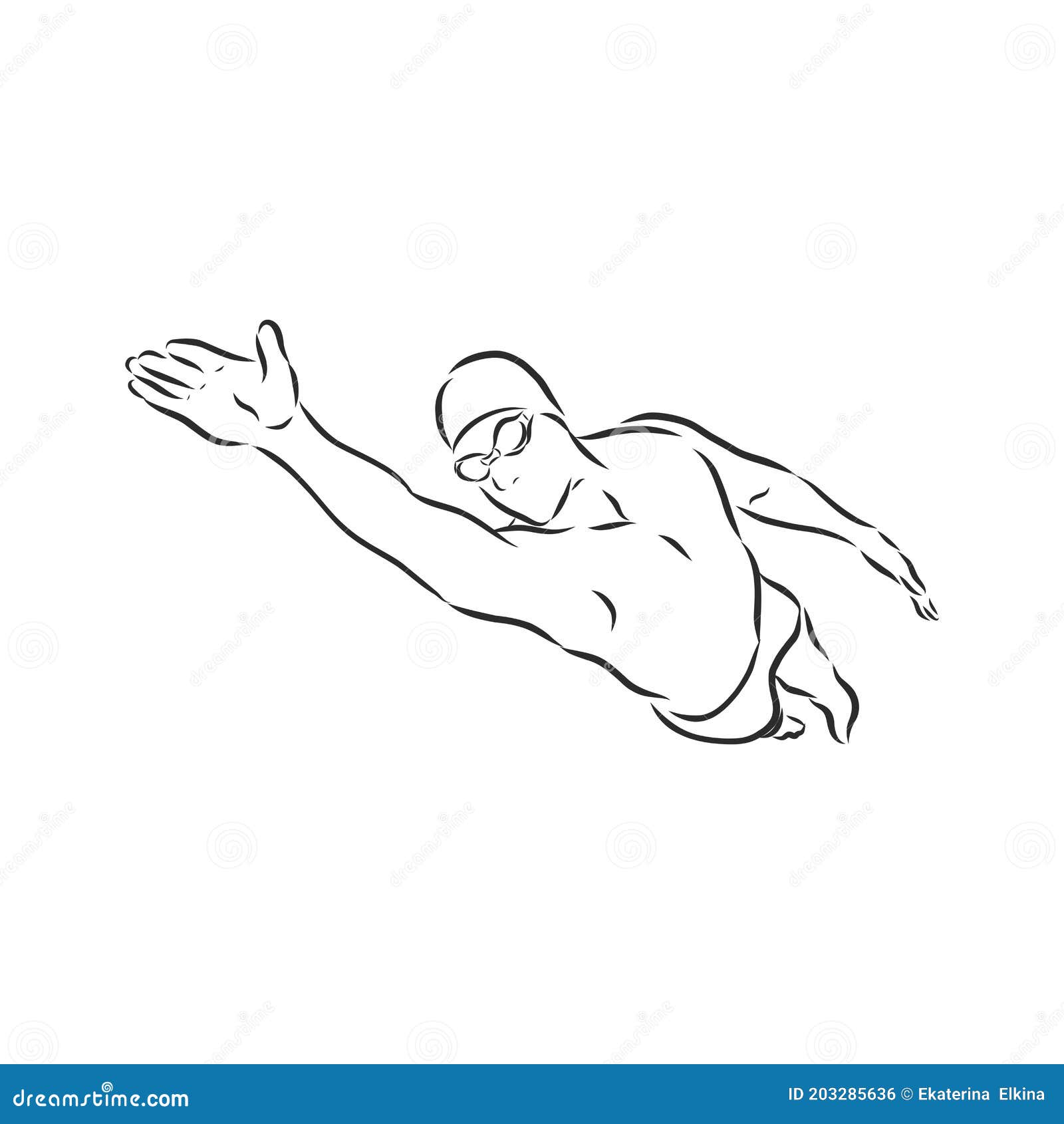 Illustration Of A Swimmer , Black And White Drawing, White Background ...