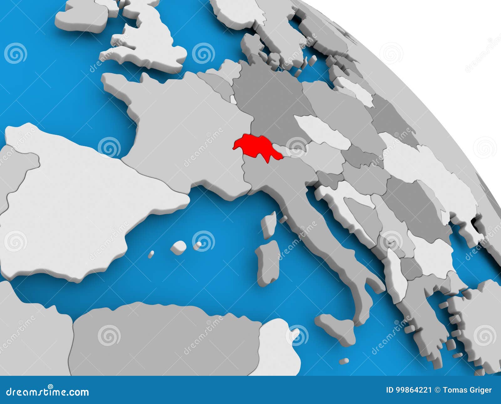 Switzerland in red on map stock illustration. Illustration of border ...