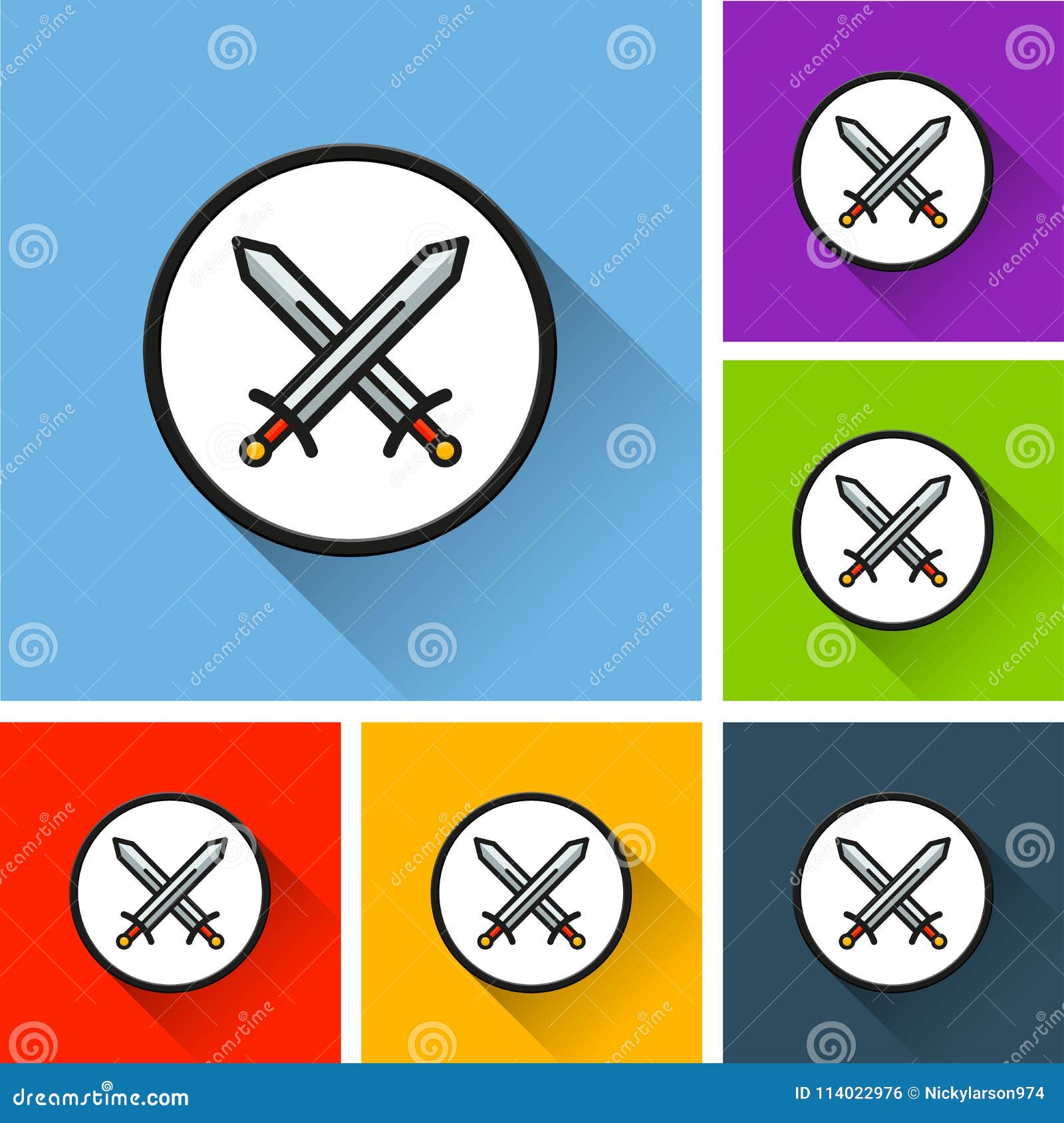 Swords Icons with Long Shadow Stock Vector - Illustration of warrior ...