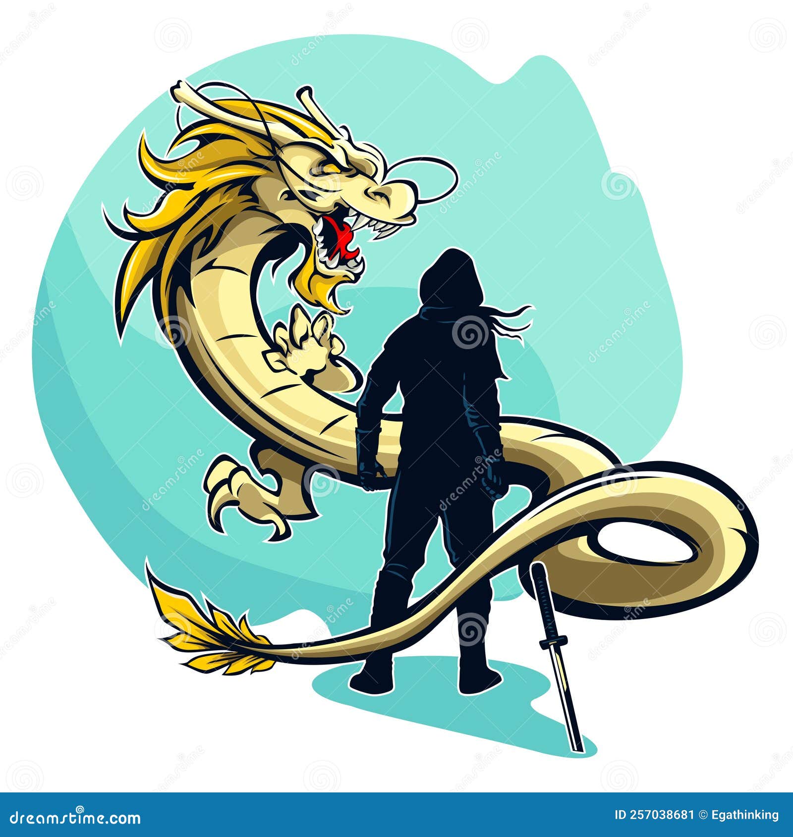 Vector Illustration of a Swordsman Challenging a Dragon Stock ...