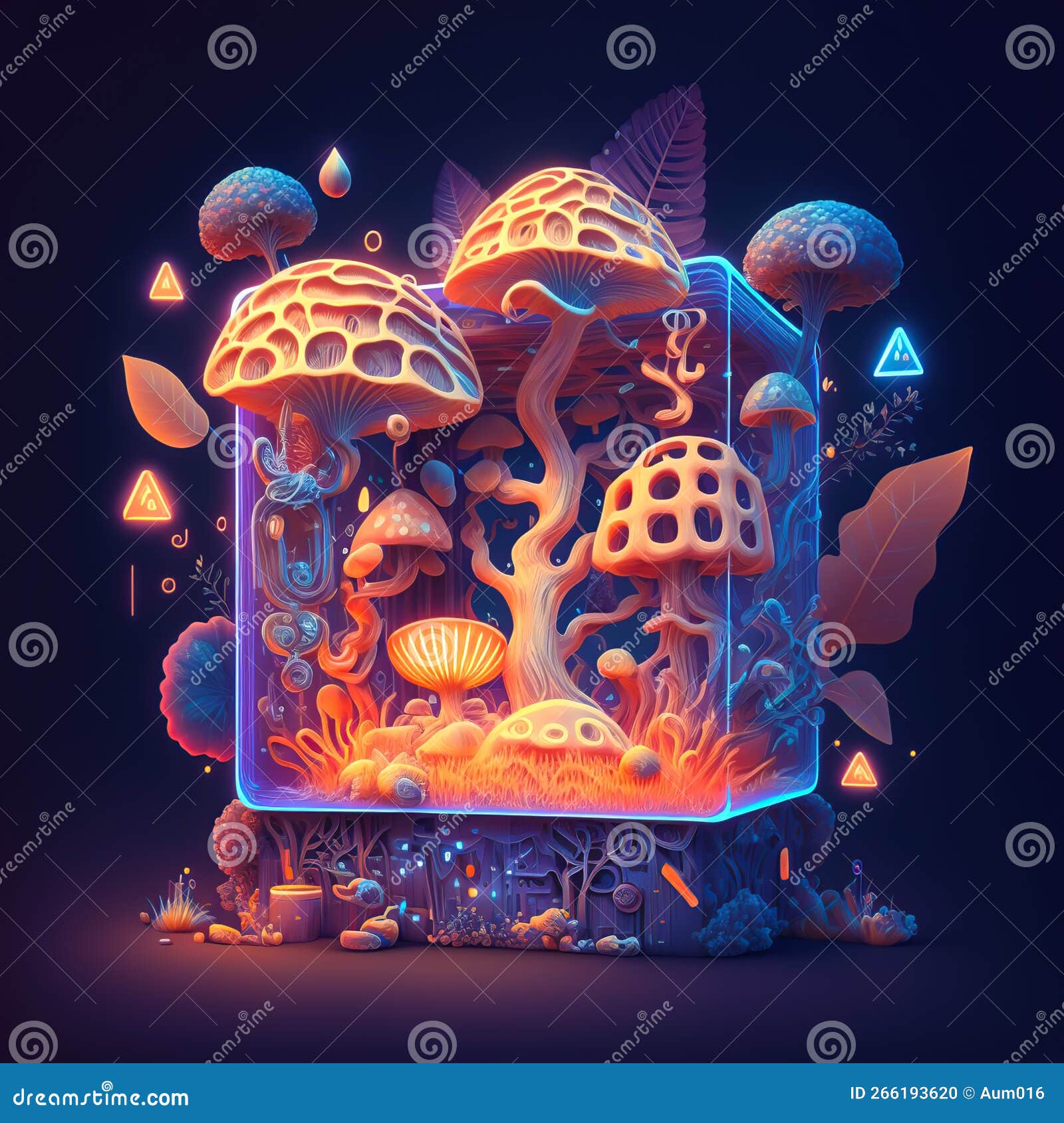 Cube and mushrooms stock illustration. Illustration of decorative ...