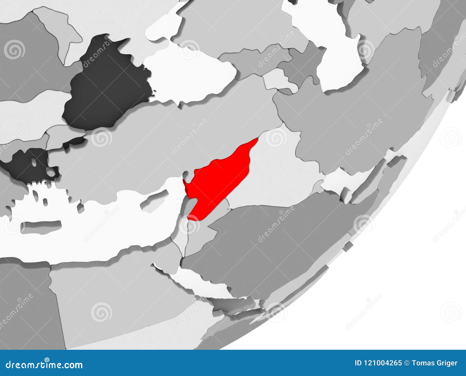 Syria in red on grey map stock illustration. Illustration of globe ...