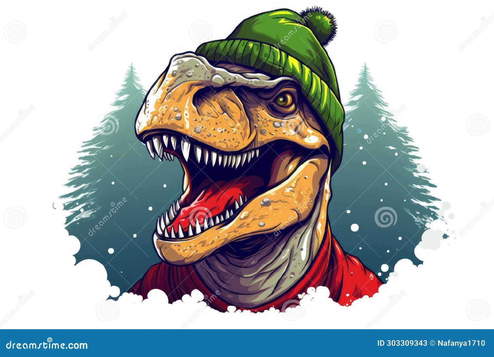 Illustration of T-Rex Dinosaur Wearing a Winter Hat on a White ...