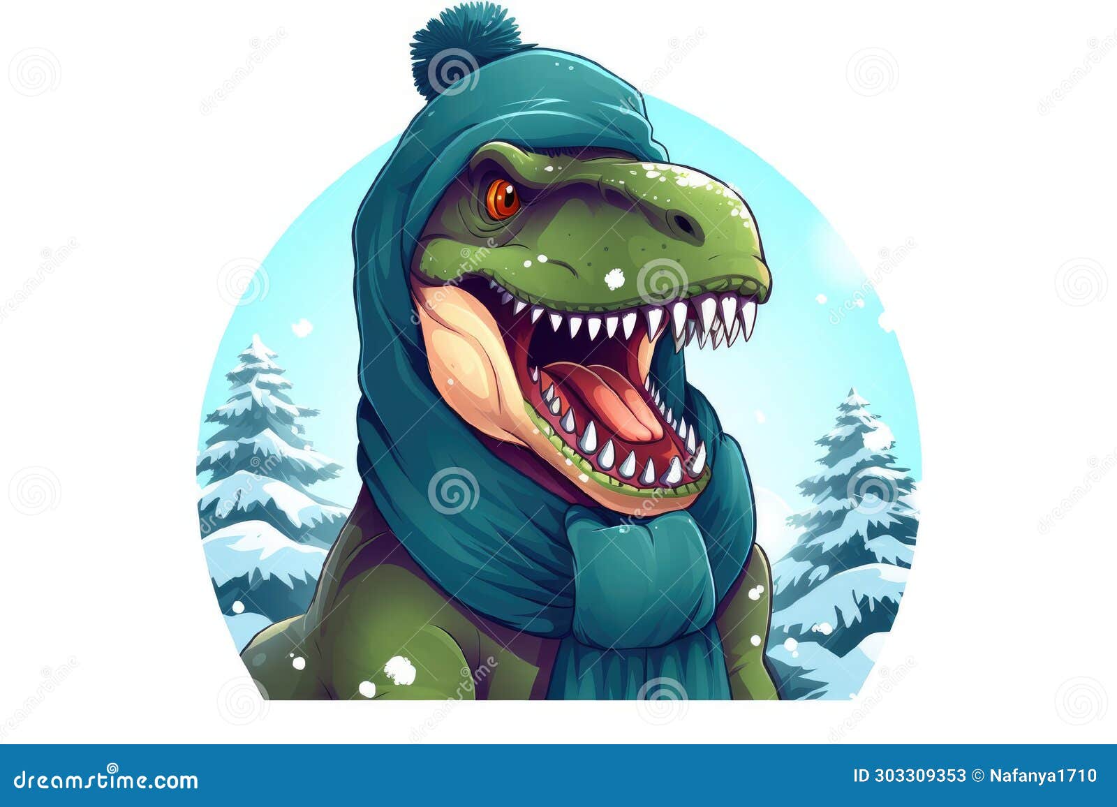 Illustration of T-Rex Dinosaur Wearing a Winter Hat on a White ...