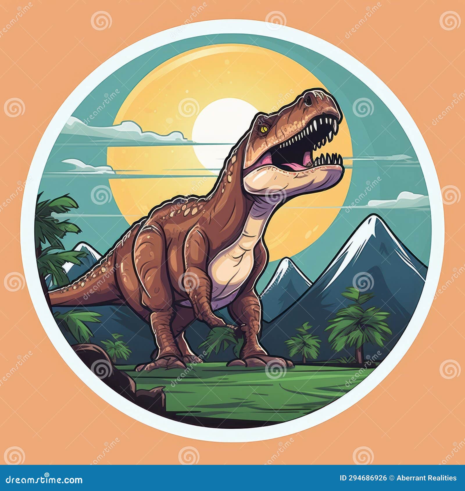 An Illustration of a T - Rex Standing in Front of a Mountain Stock ...