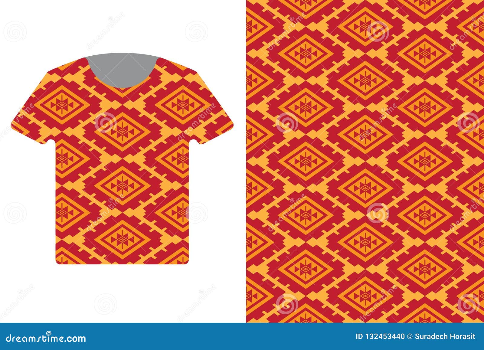 Illustration of T-Shirt Design Template with Geometric Ethnic Pattern ...