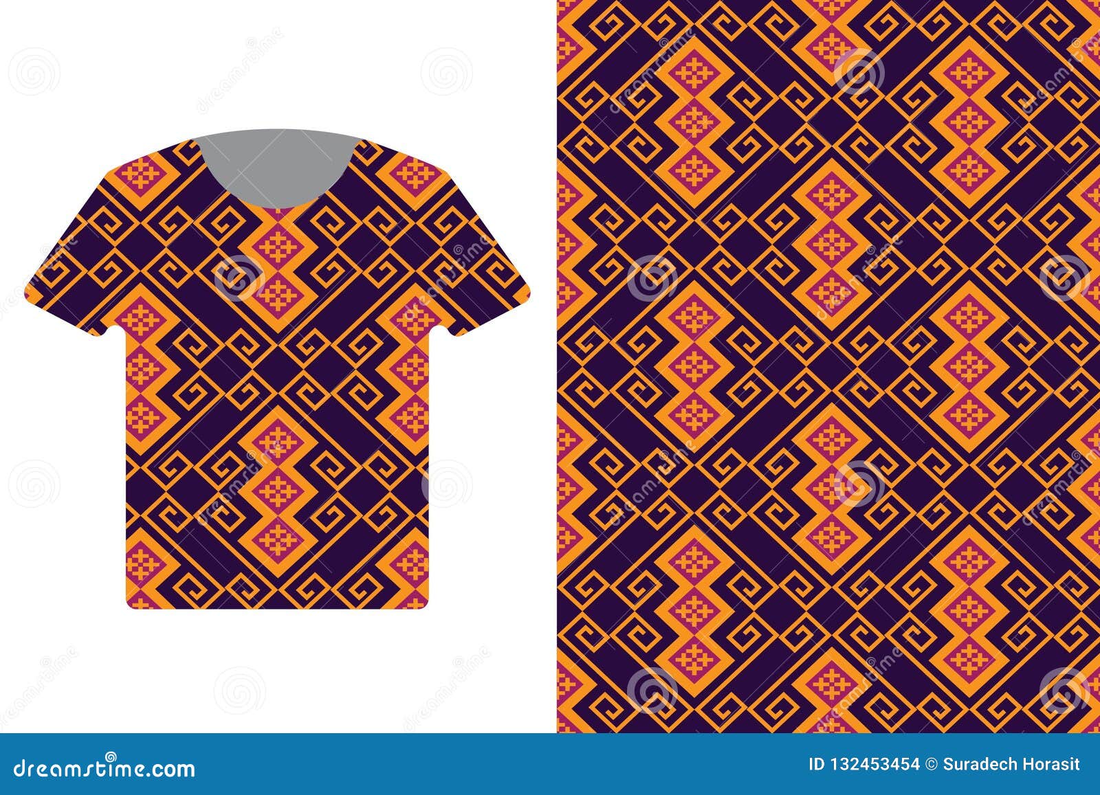 Illustration of T-Shirt Design Template with Geometric Ethnic Pattern ...