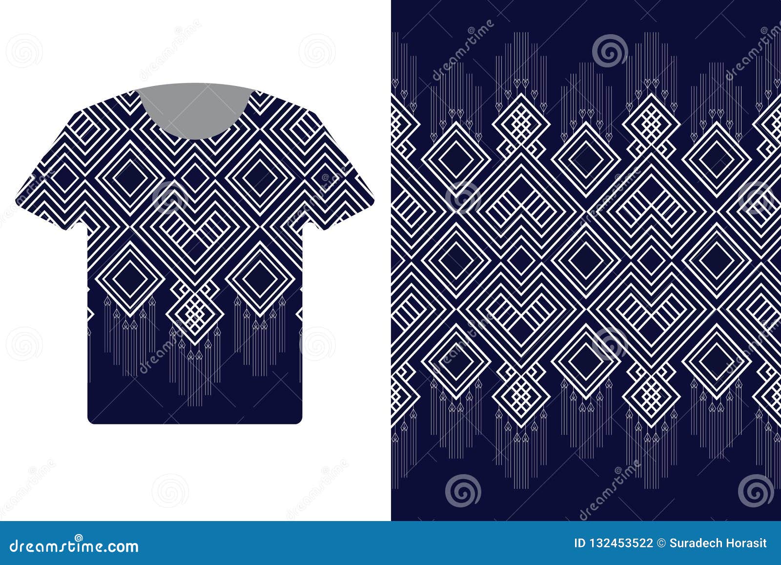 Illustration of T-Shirt Design Template with Geometric Ethnic Pattern ...
