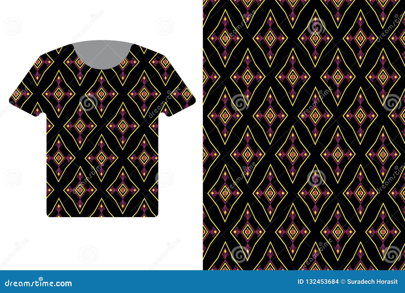Illustration of T-Shirt Design Template with Geometric Ethnic Pattern ...