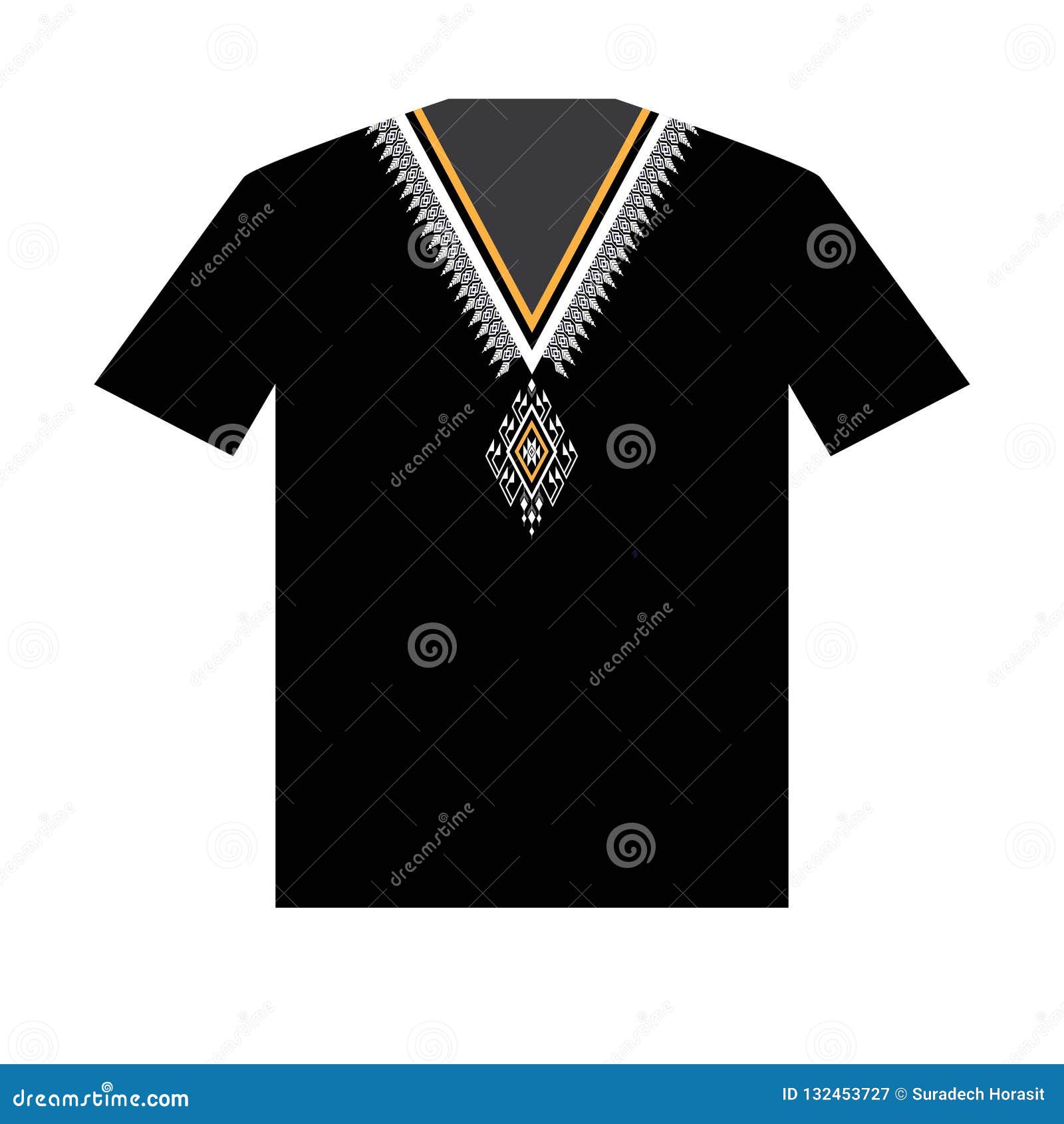 Illustration of T-Shirt Design Template with Geometric Ethnic Pattern ...