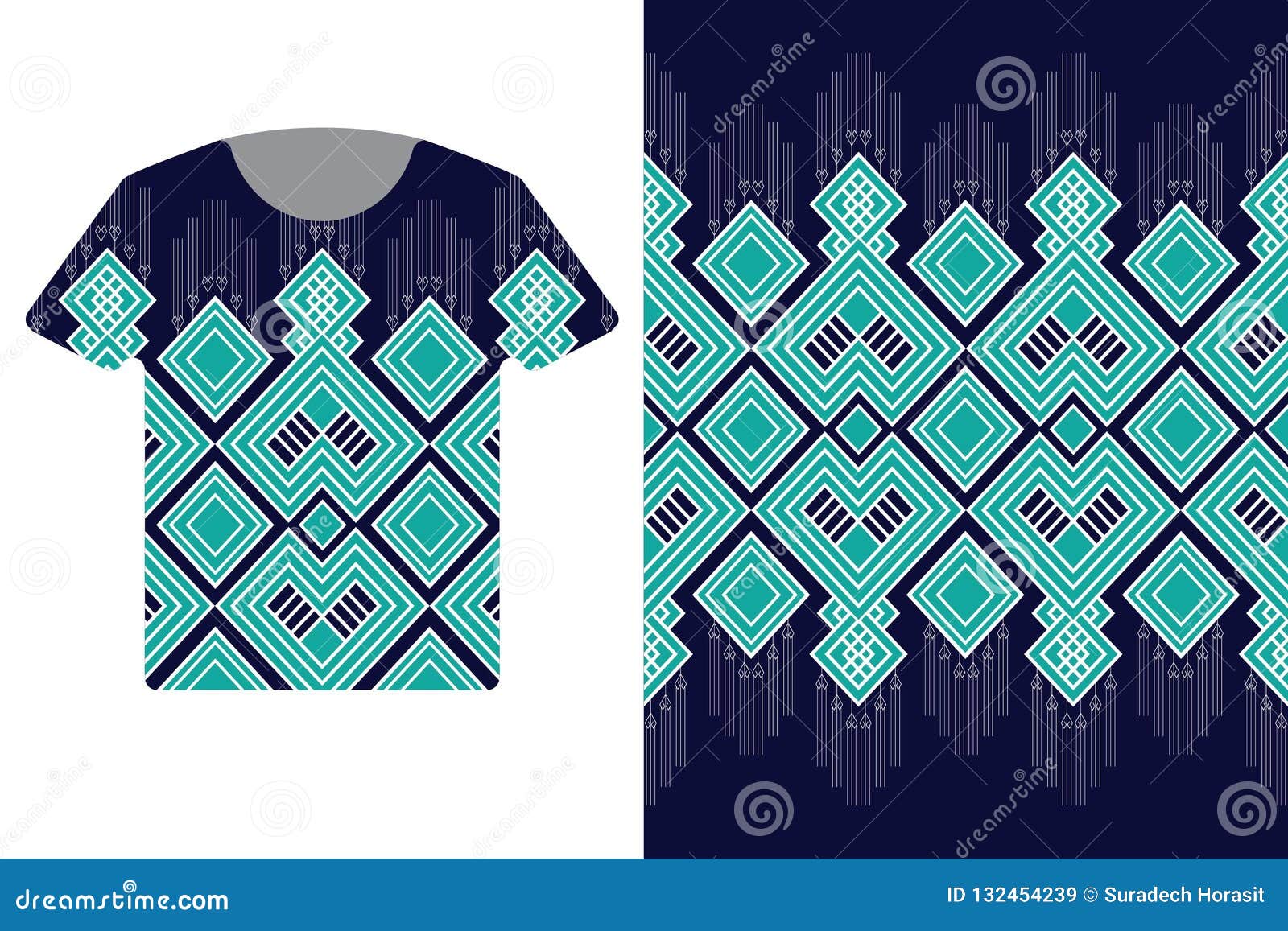 Illustration of T-Shirt Design Template with Geometric Ethnic Pattern ...
