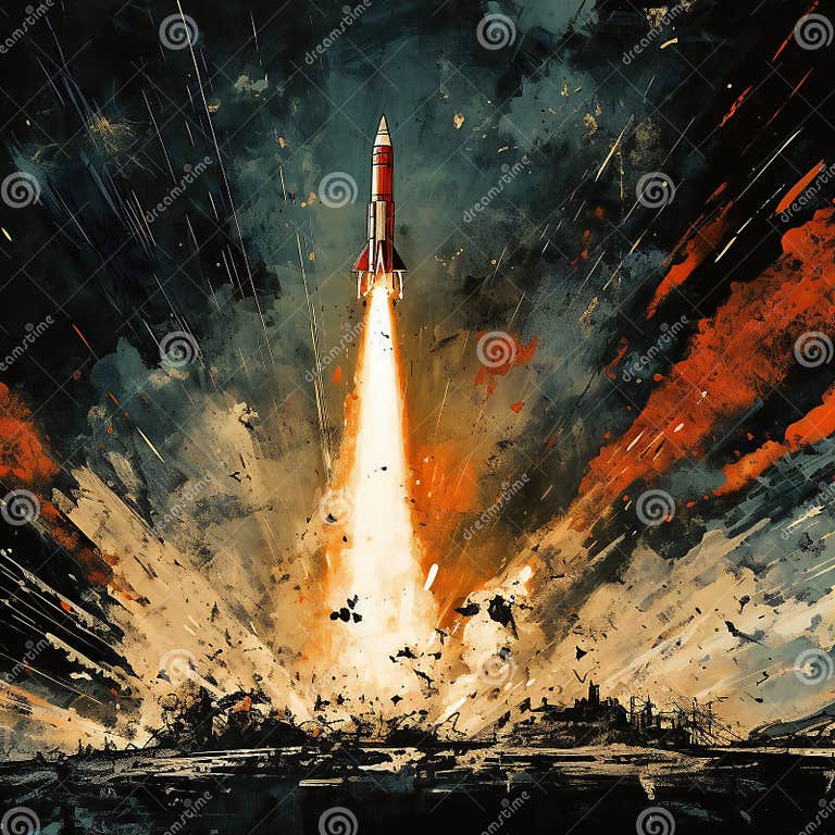 Illustration of Take-off Missiles at Night. Attack Technology Stock ...