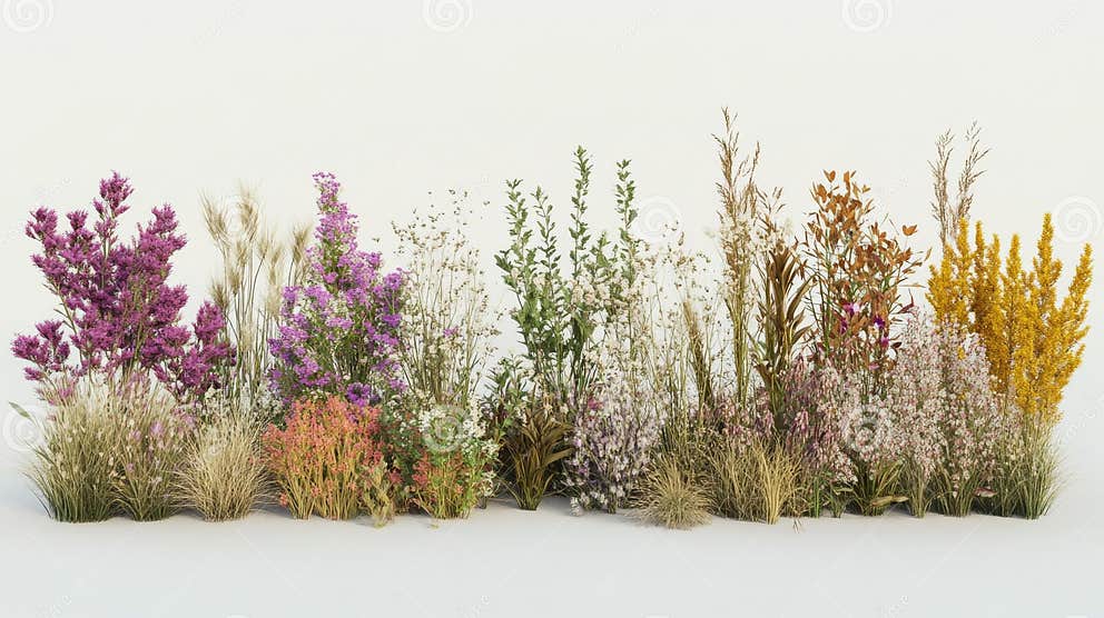 Illustration of Tall Grasses in Different Textures and Colors Stock ...