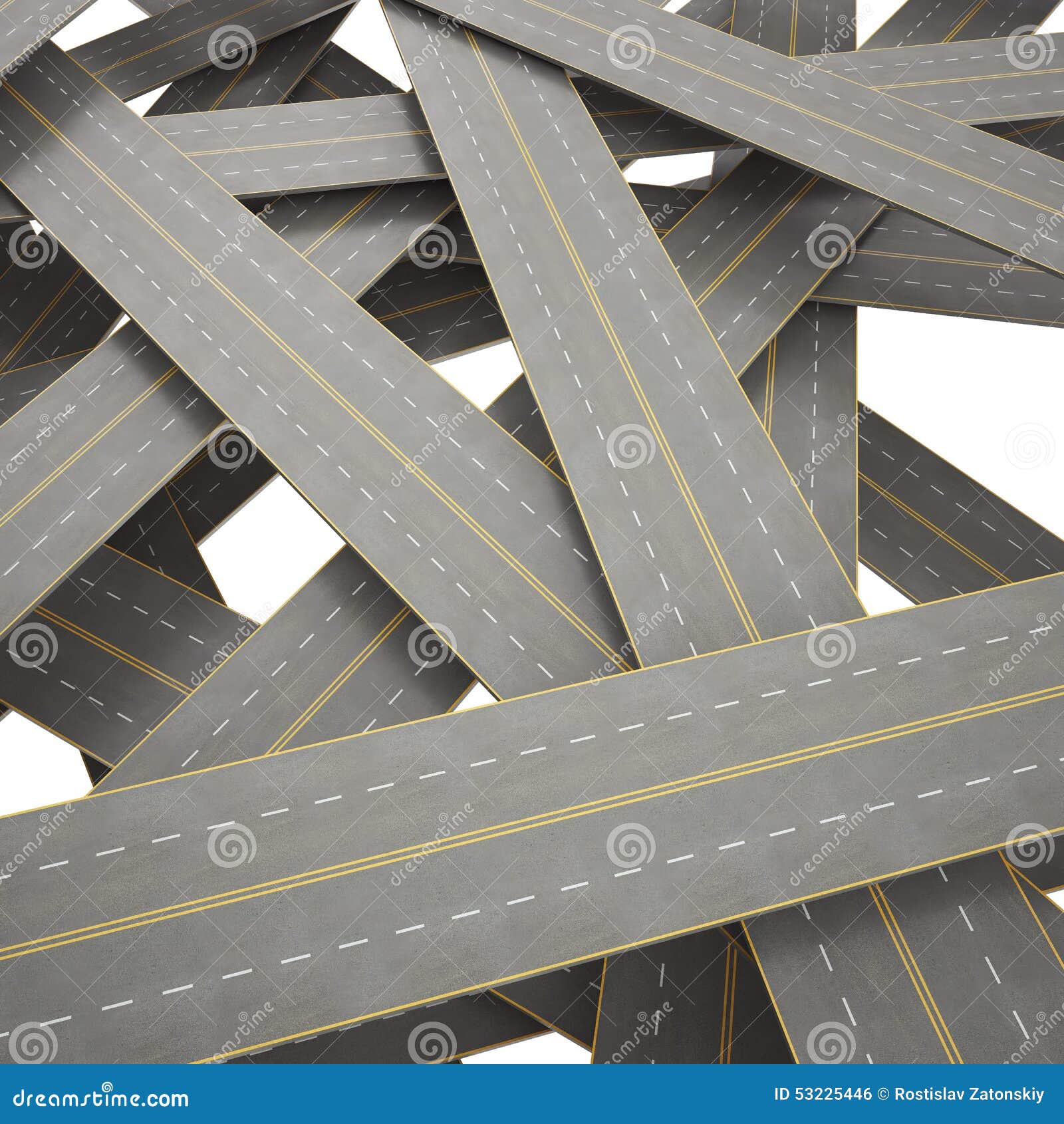 Tangled, Crowded, Chaotic Roads And Traffic Signs. 3D Illustration ...