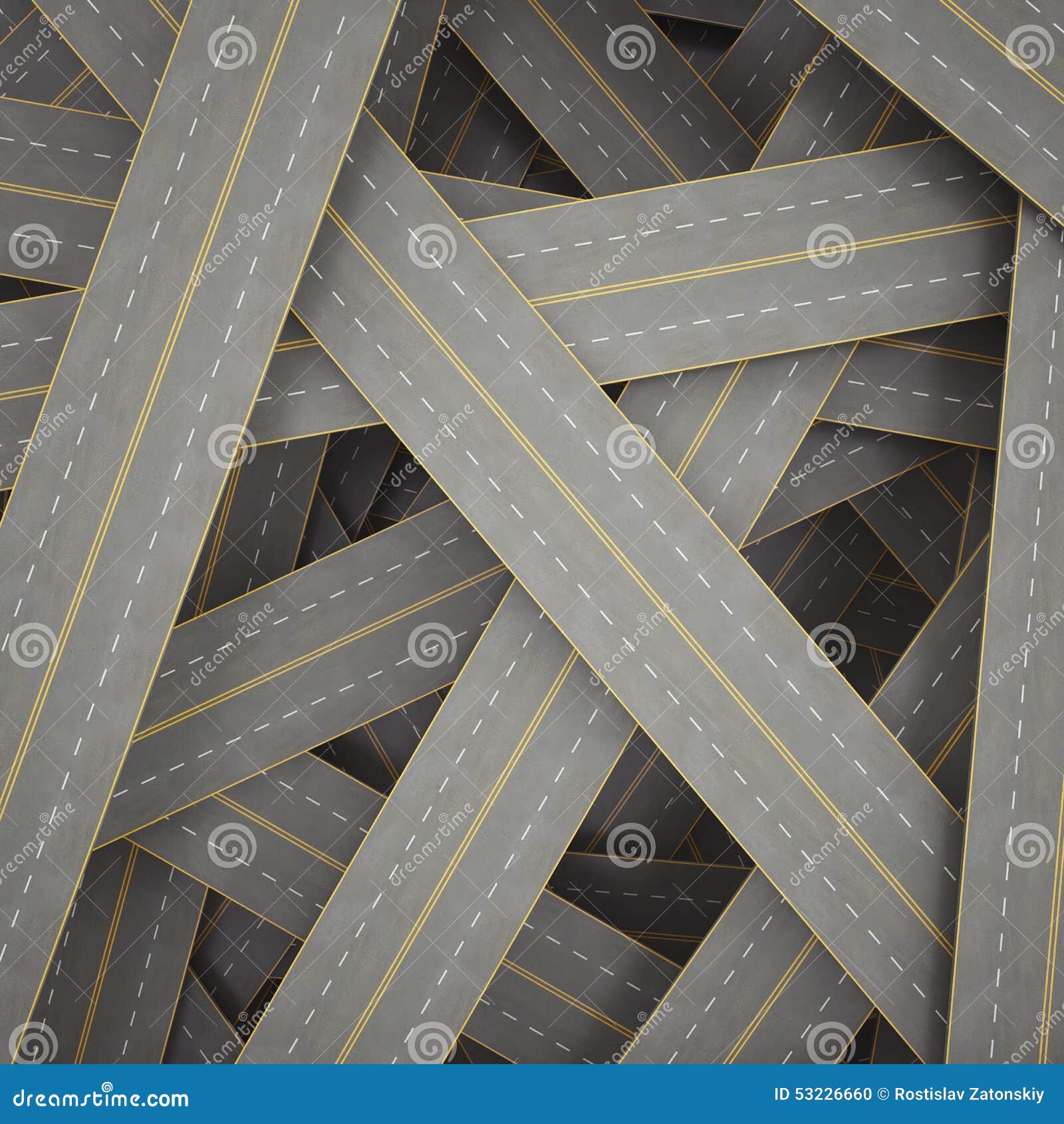 Tangled, Crowded, Chaotic Roads And Traffic Signs. 3D Illustration ...