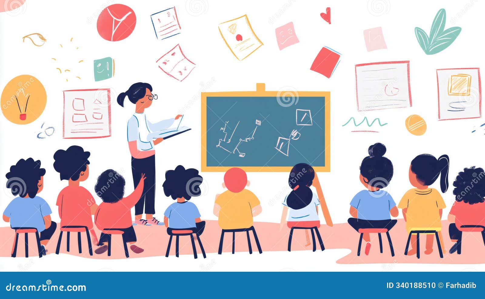 Teacher Explaining Lesson To Her Students in Classroom Illustration ...