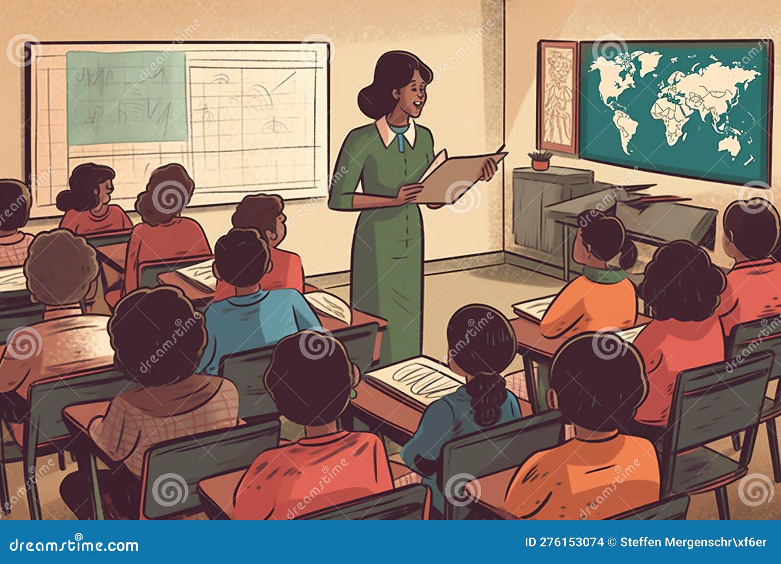 Classroom Education with Teacher and Students Stock Illustration ...