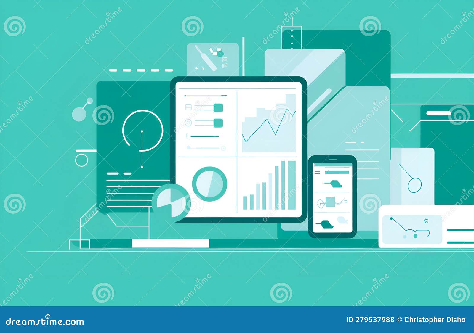 Illustration in a Teal Color Scheme Representing Website Traffic ...