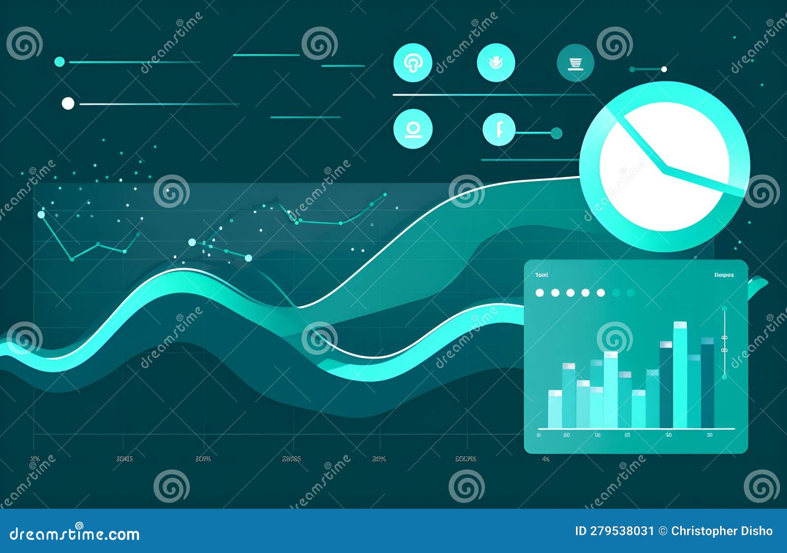 Illustration in a Teal Color Scheme Representing Website Traffic ...