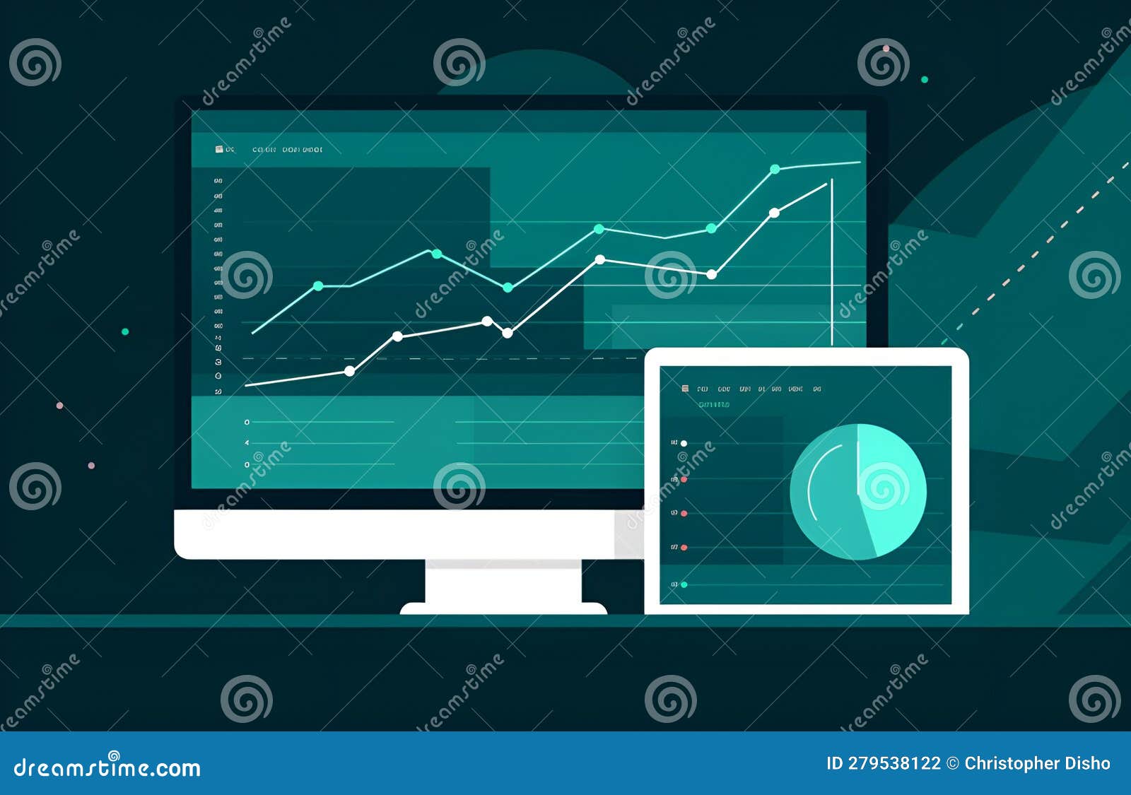 Illustration in a Teal Color Scheme Representing Website Traffic ...