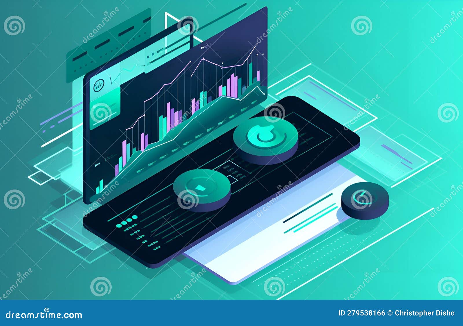 Illustration in a Teal Color Scheme Representing Website Traffic ...