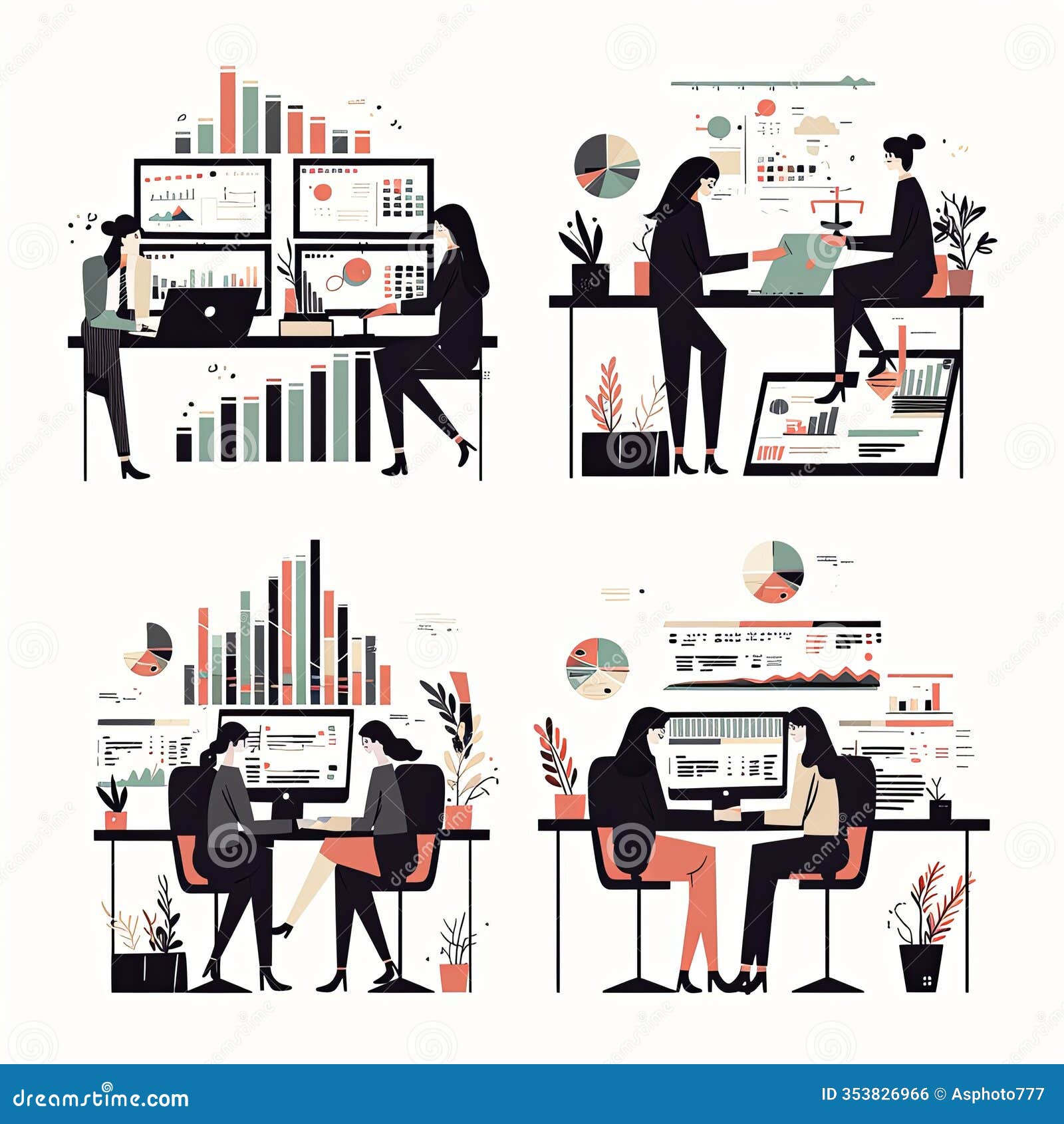 Illustration of Teamwork and Data Analysis in Business Environments ...