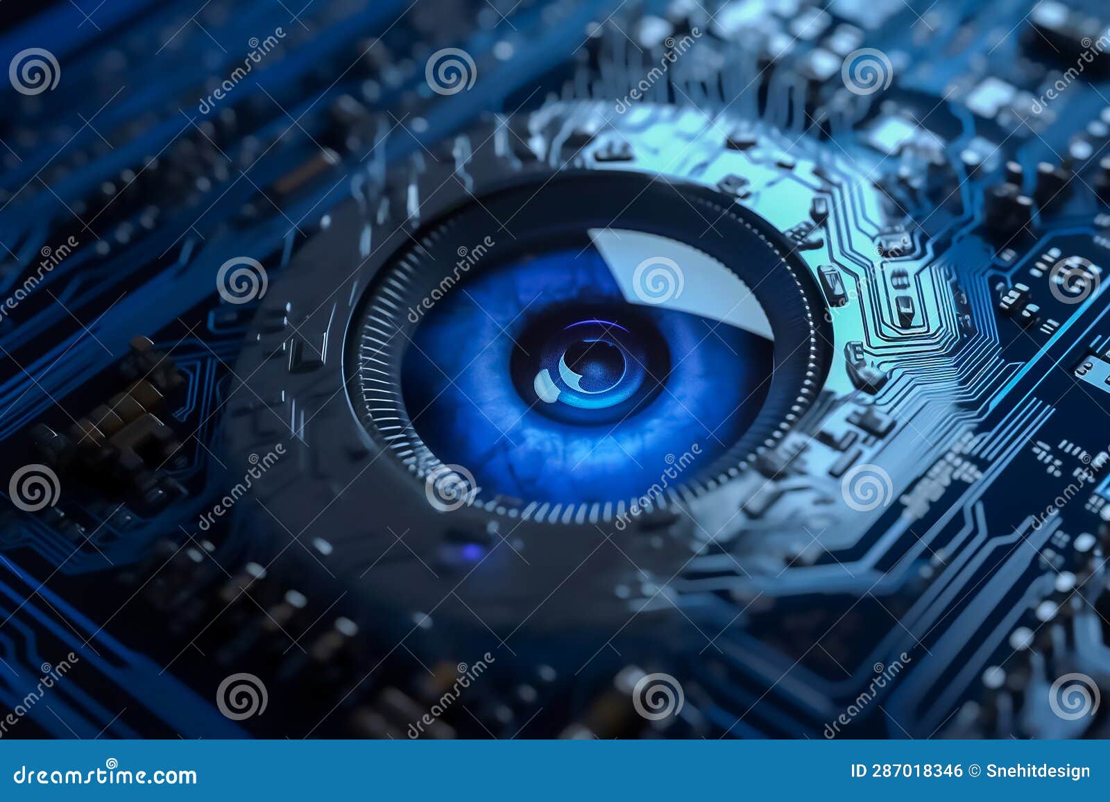 Illustration of a Technology Concept, Human Eye Embedded in the Circuit ...