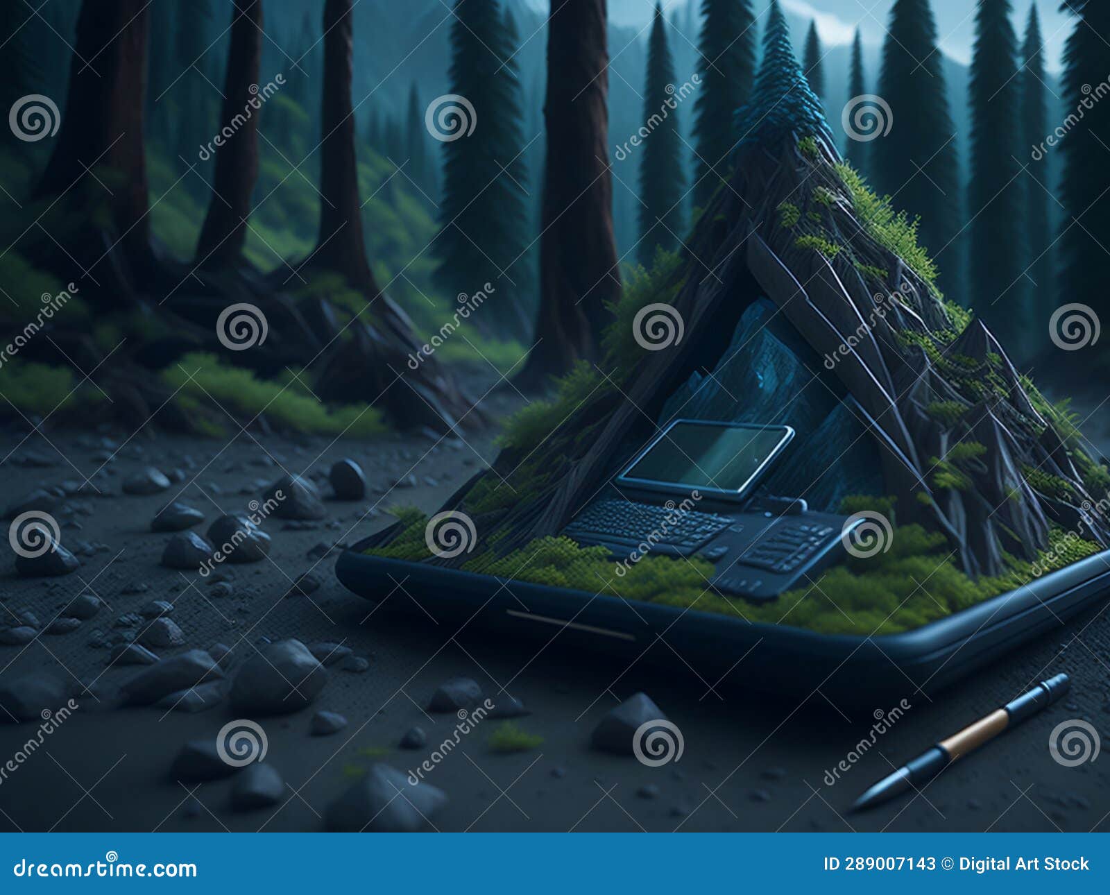 Illustration of Technology Seamlessly Integrated within the Forest ...