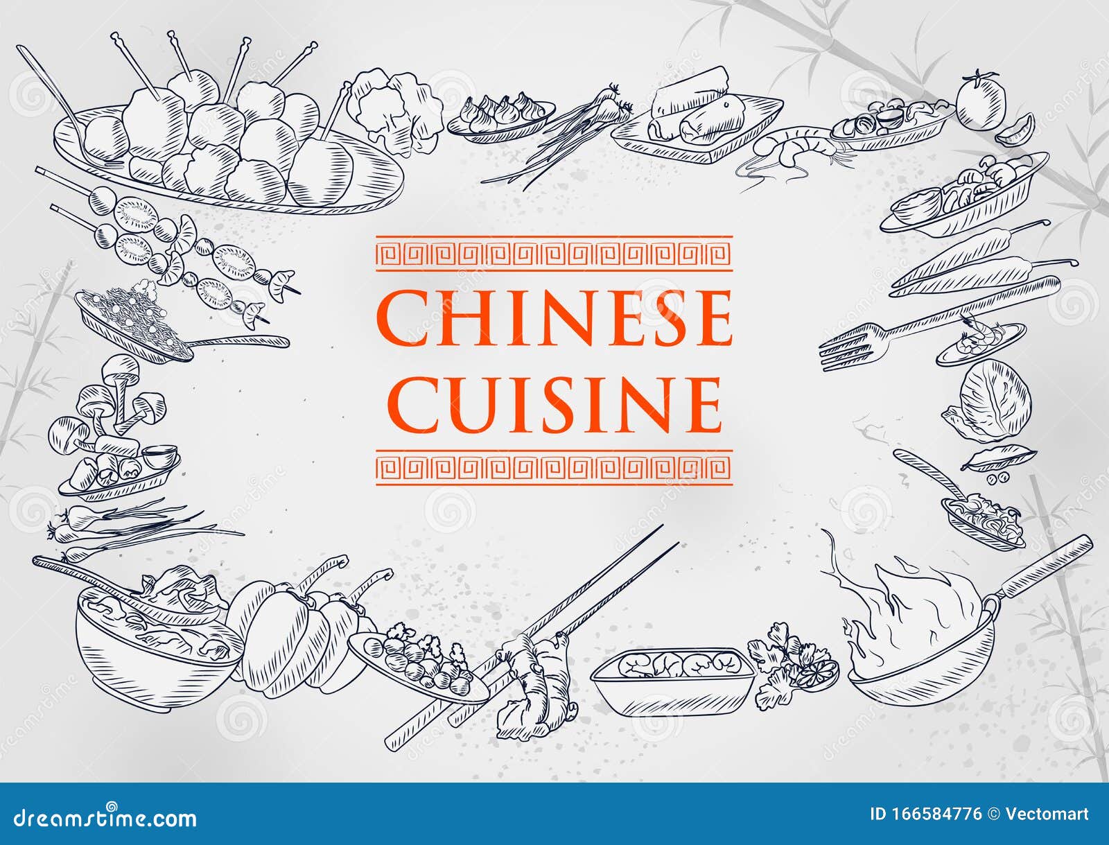Template of Different Types of Chinese Cuisine for Menu Background ...
