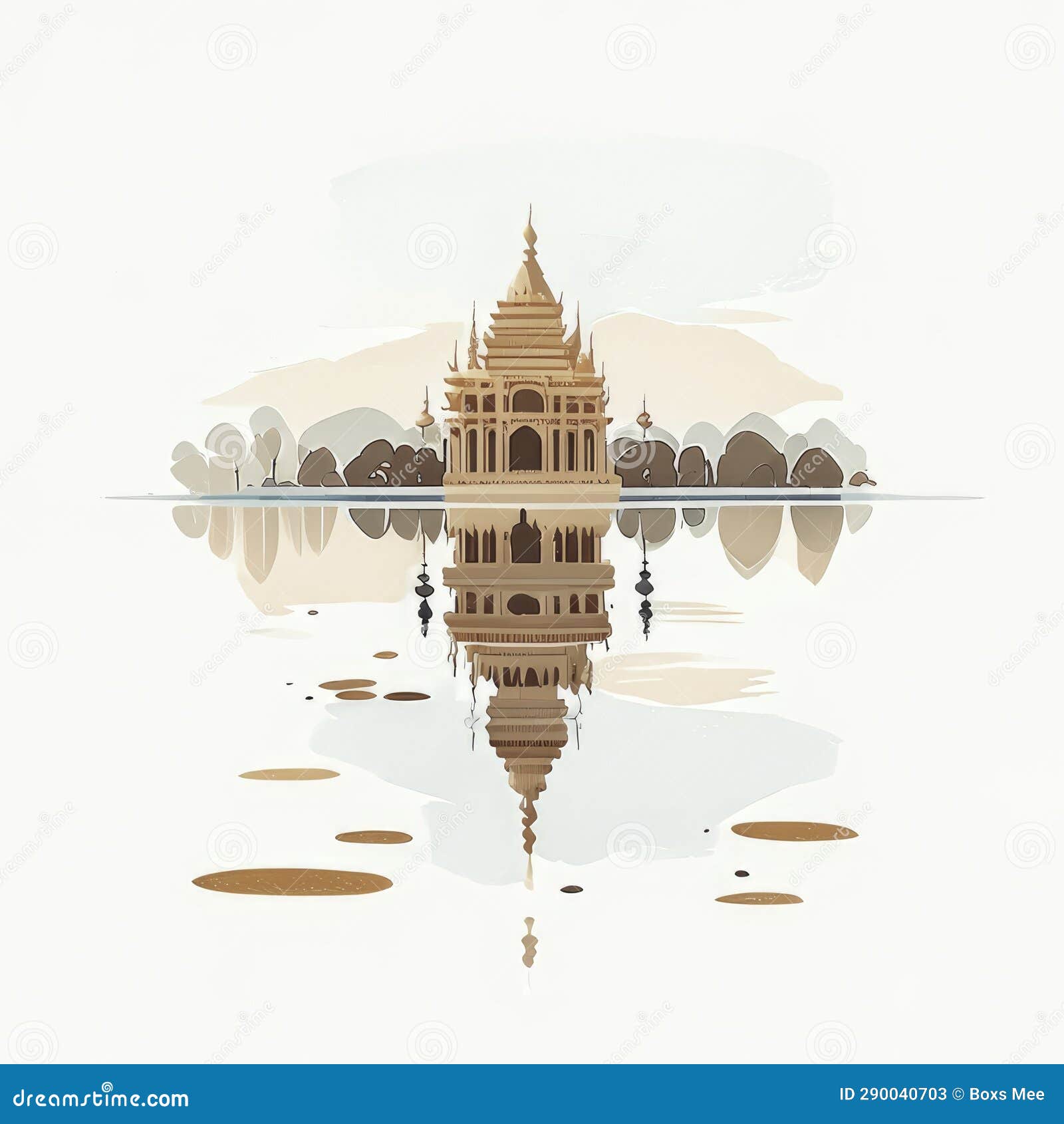 Illustration of a Temple in India with Reflection on Water Surface ...