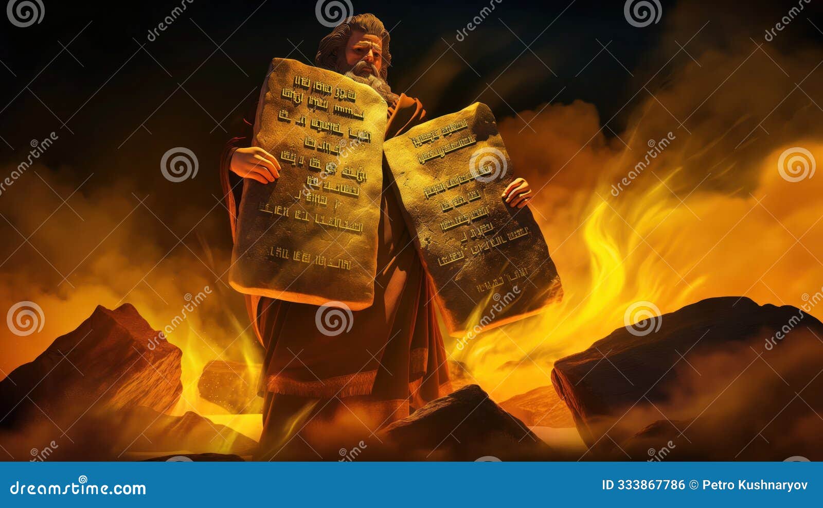 Illustration of the Ten Commandments Tablets in a Dramatic Sky ...