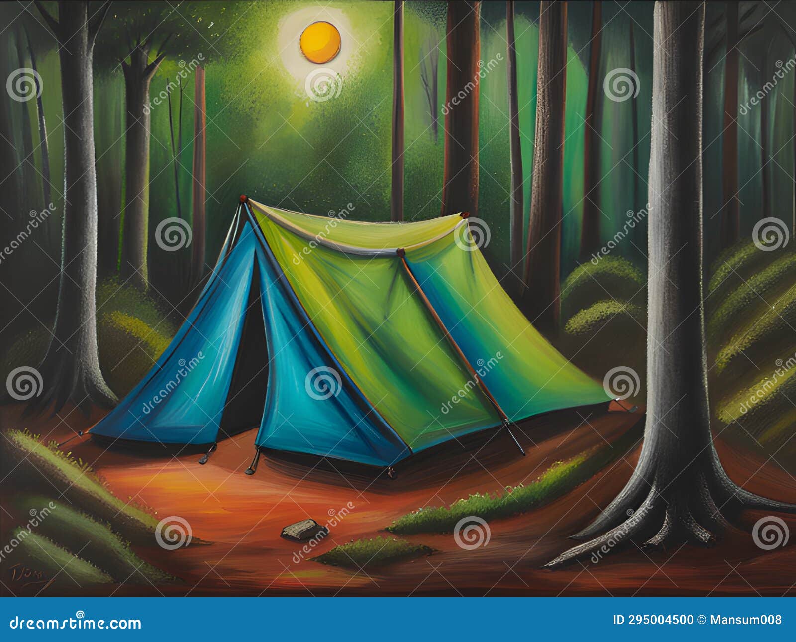 Illustration of a Tent in the Woods Stock Photo - Image of forest ...