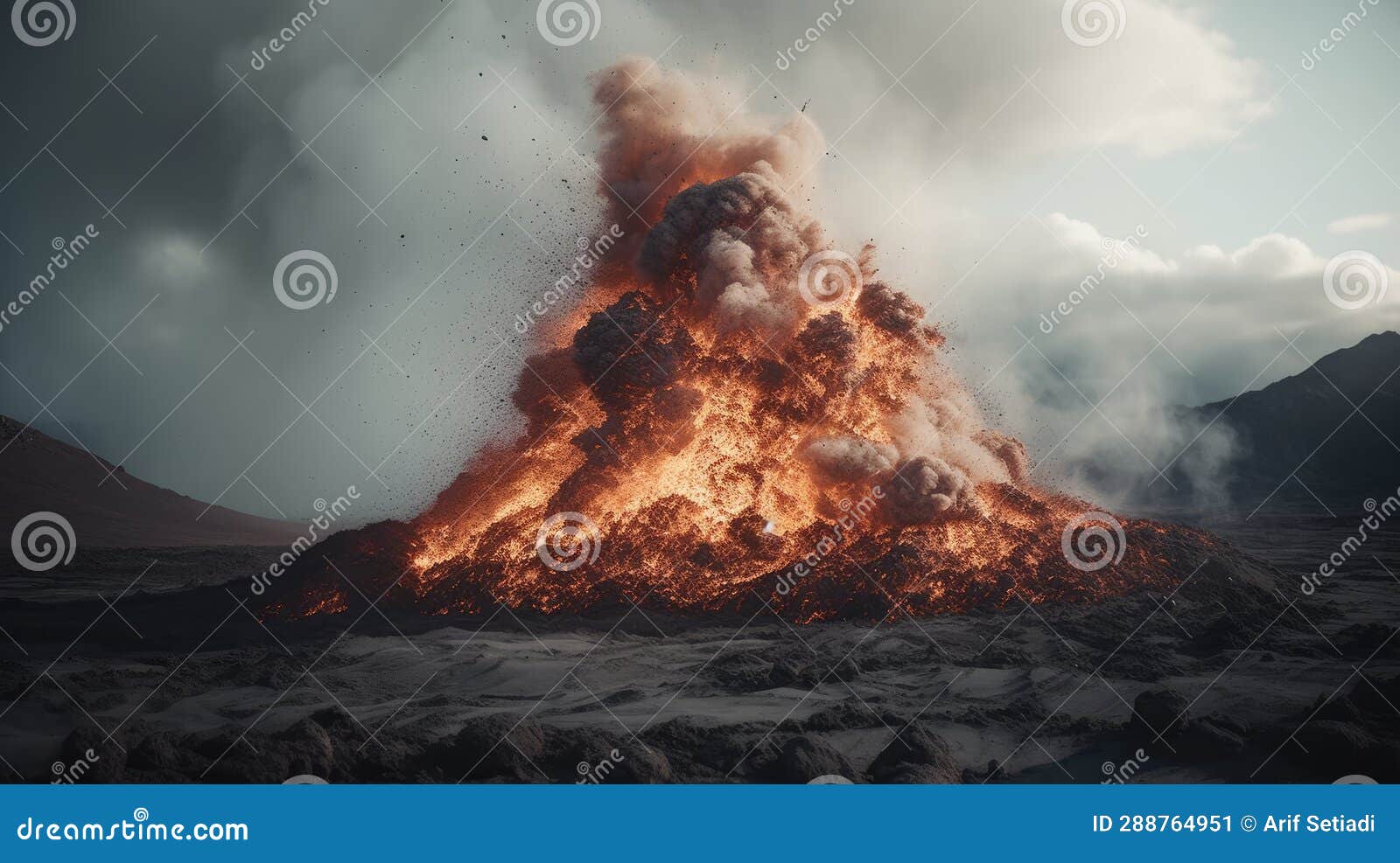 Illustration of a Terrible Mountain Explosion and Fiery Fire, Hot Stock ...