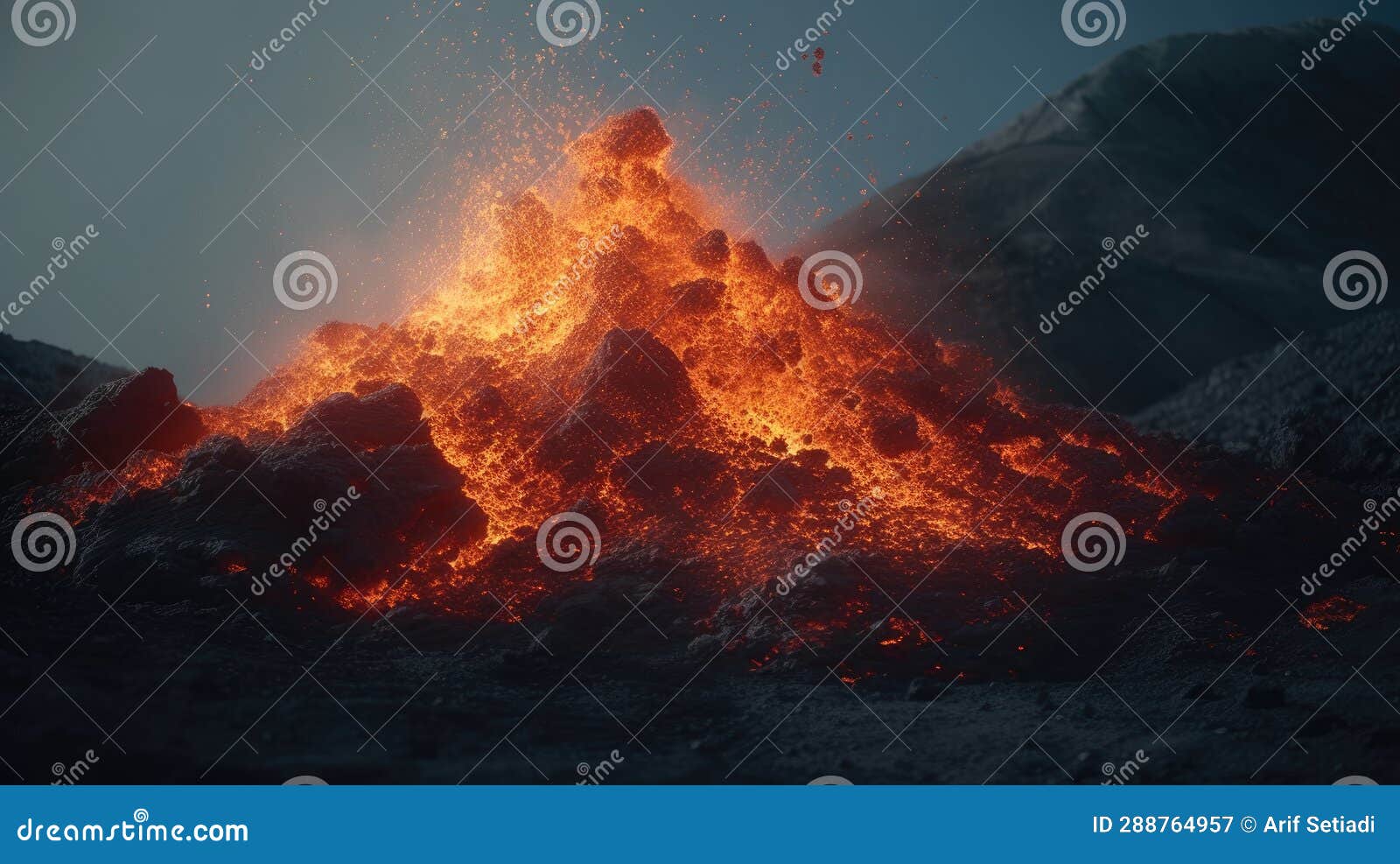 Illustration of a Terrible Mountain Explosion and Fiery Fire, Hot Stock ...