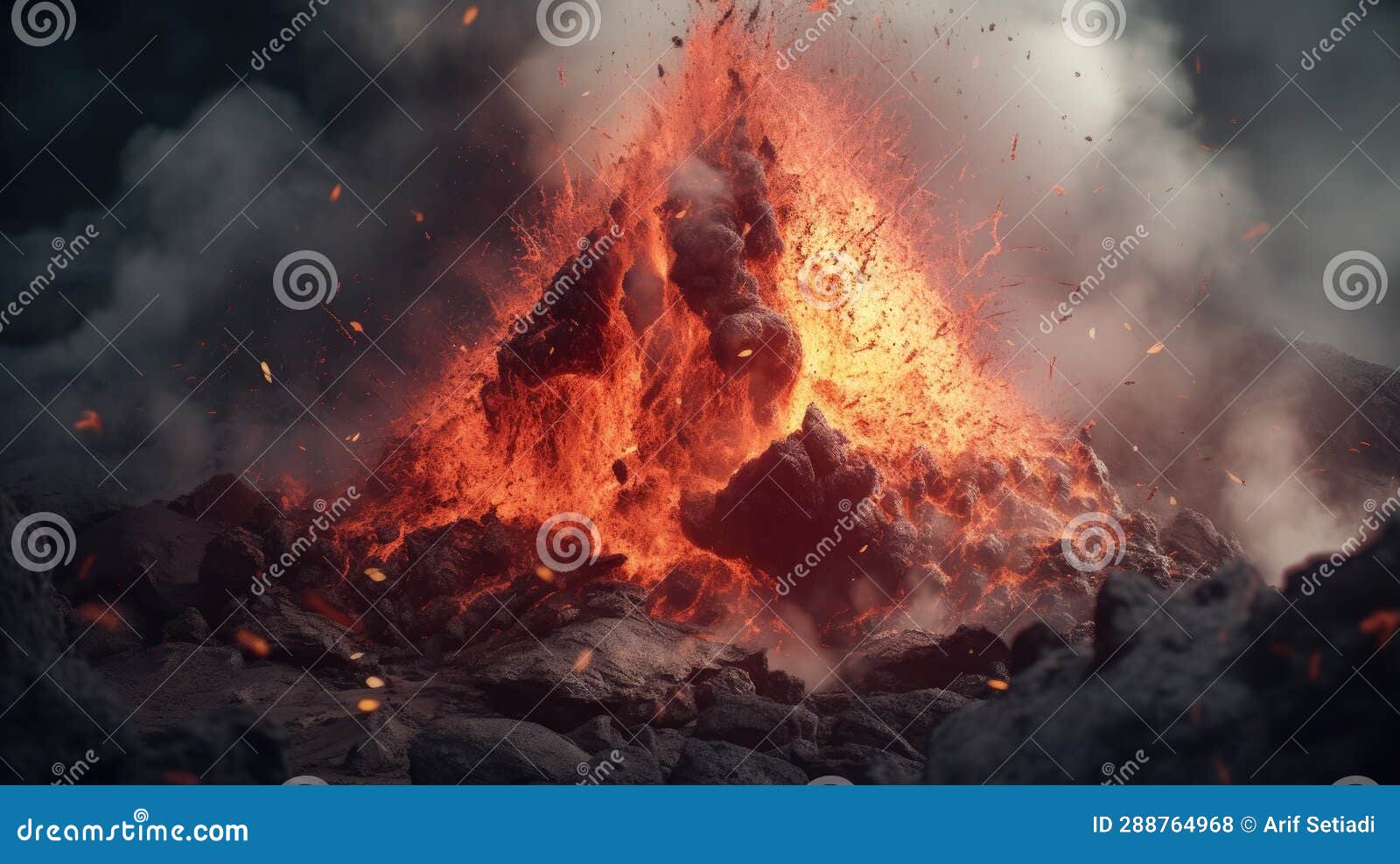 Illustration of a Terrible Mountain Explosion and Fiery Fire, Hot Stock ...