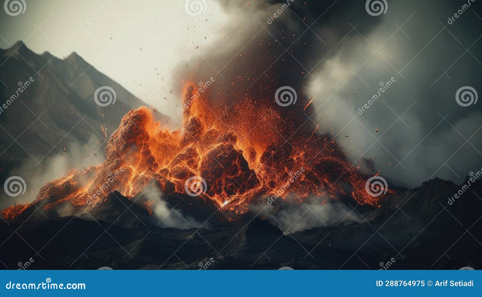 Illustration of a Terrible Mountain Explosion and Fiery Fire, Hot Stock ...