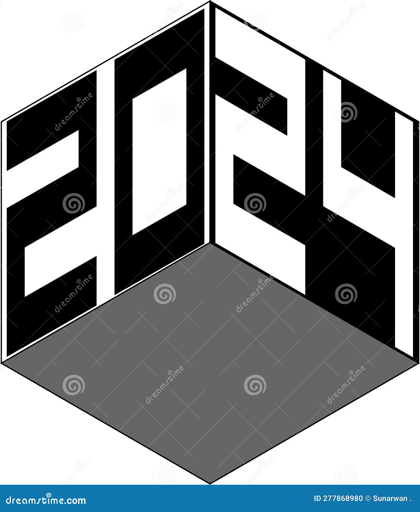 Illustration of 2024 Text Black and White in a Cube Stock Vector ...