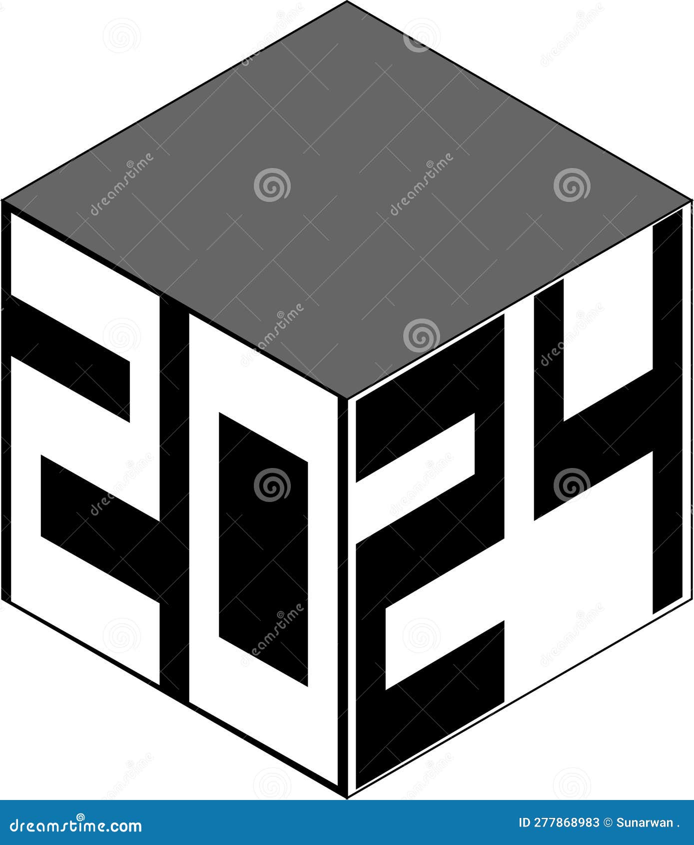 Illustration of 2024 Text Black and White in a Cube Stock Illustration ...