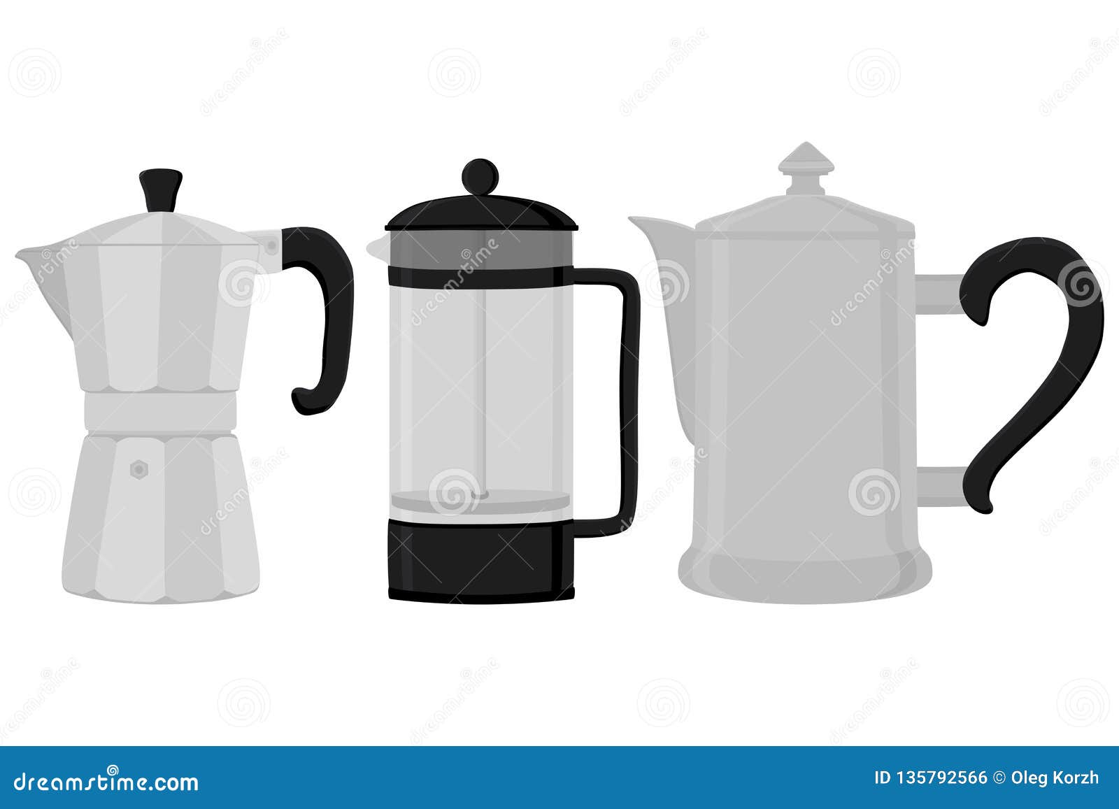Illustration on Theme Big Colored Set Different Types Coffee Pots Stock ...